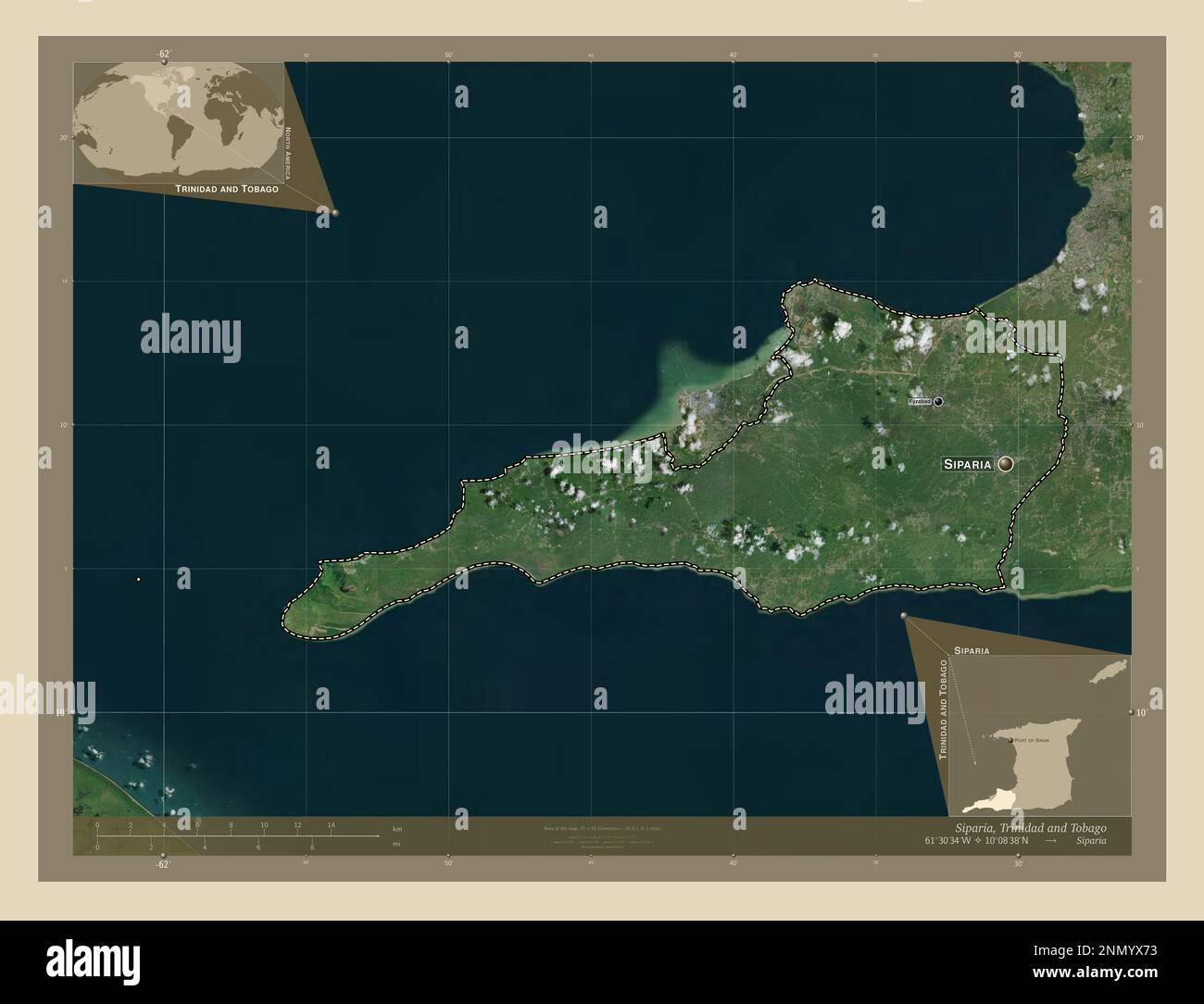 Siparia, region of Trinidad and Tobago. High resolution satellite map ...