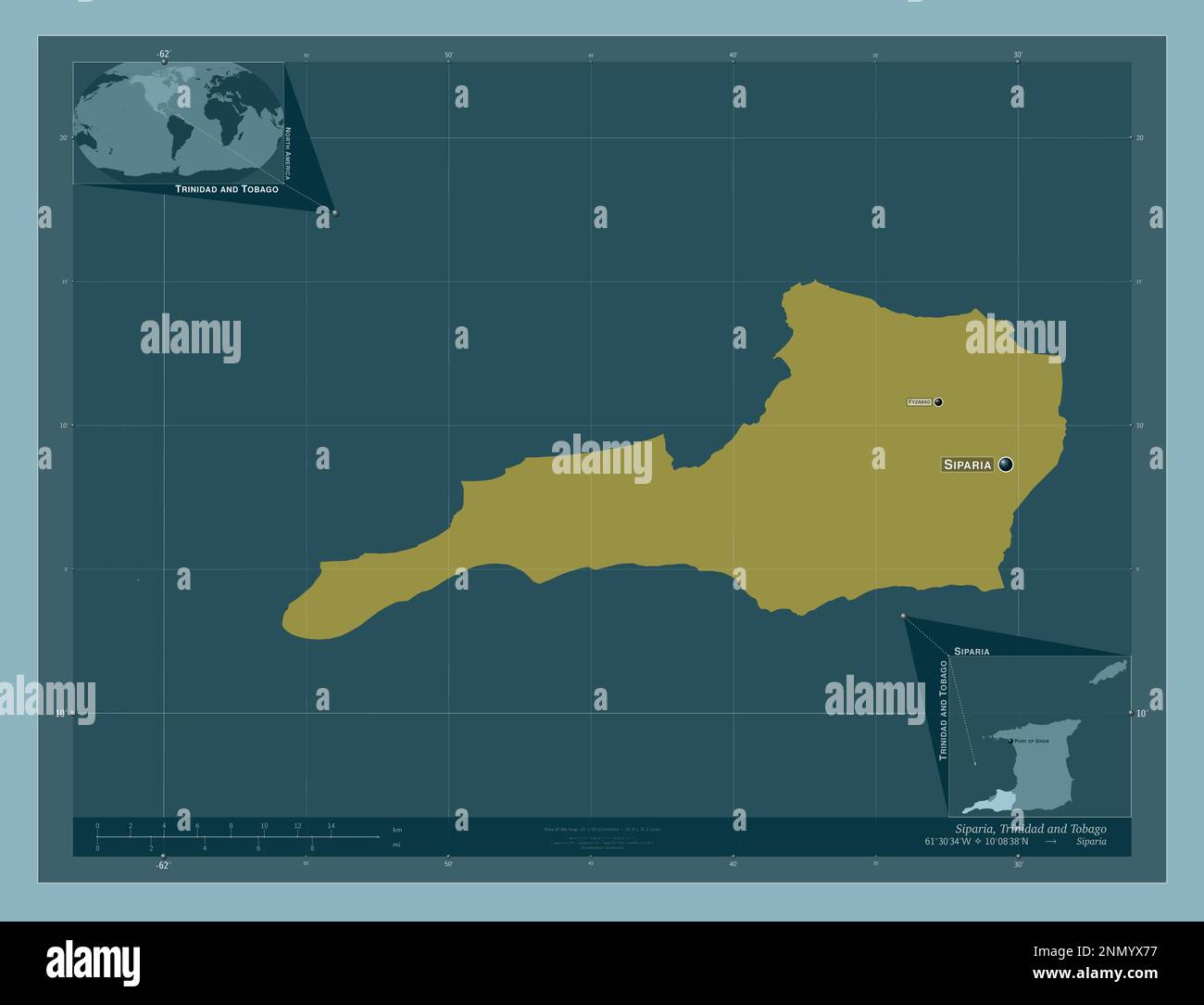Siparia, region of Trinidad and Tobago. Solid color shape. Locations ...