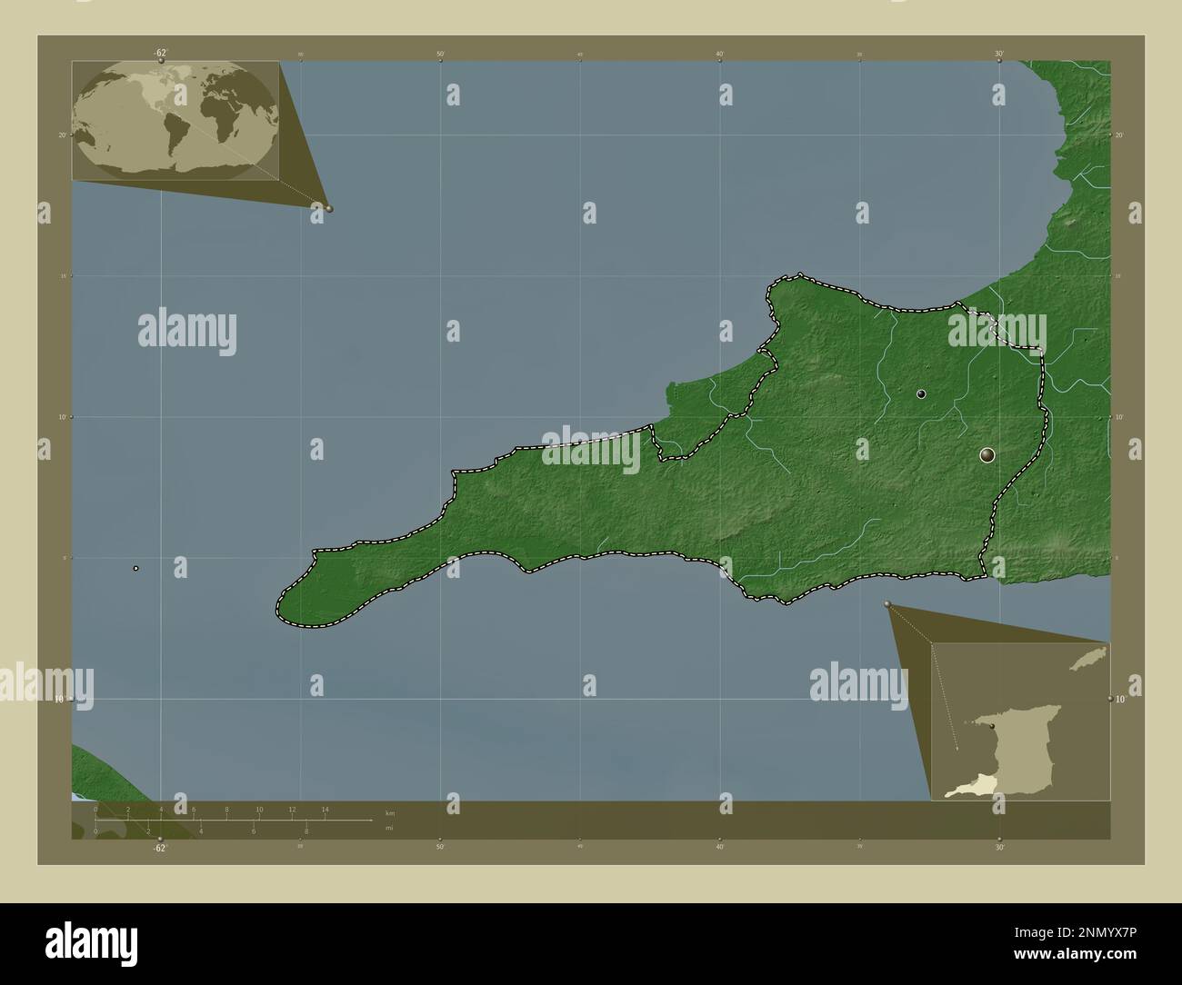 Siparia, region of Trinidad and Tobago. Elevation map colored in wiki ...
