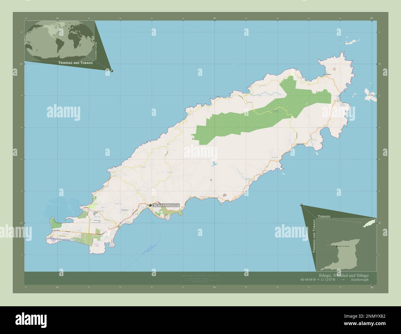 Tobago, region of Trinidad and Tobago. Open Street Map. Locations and ...
