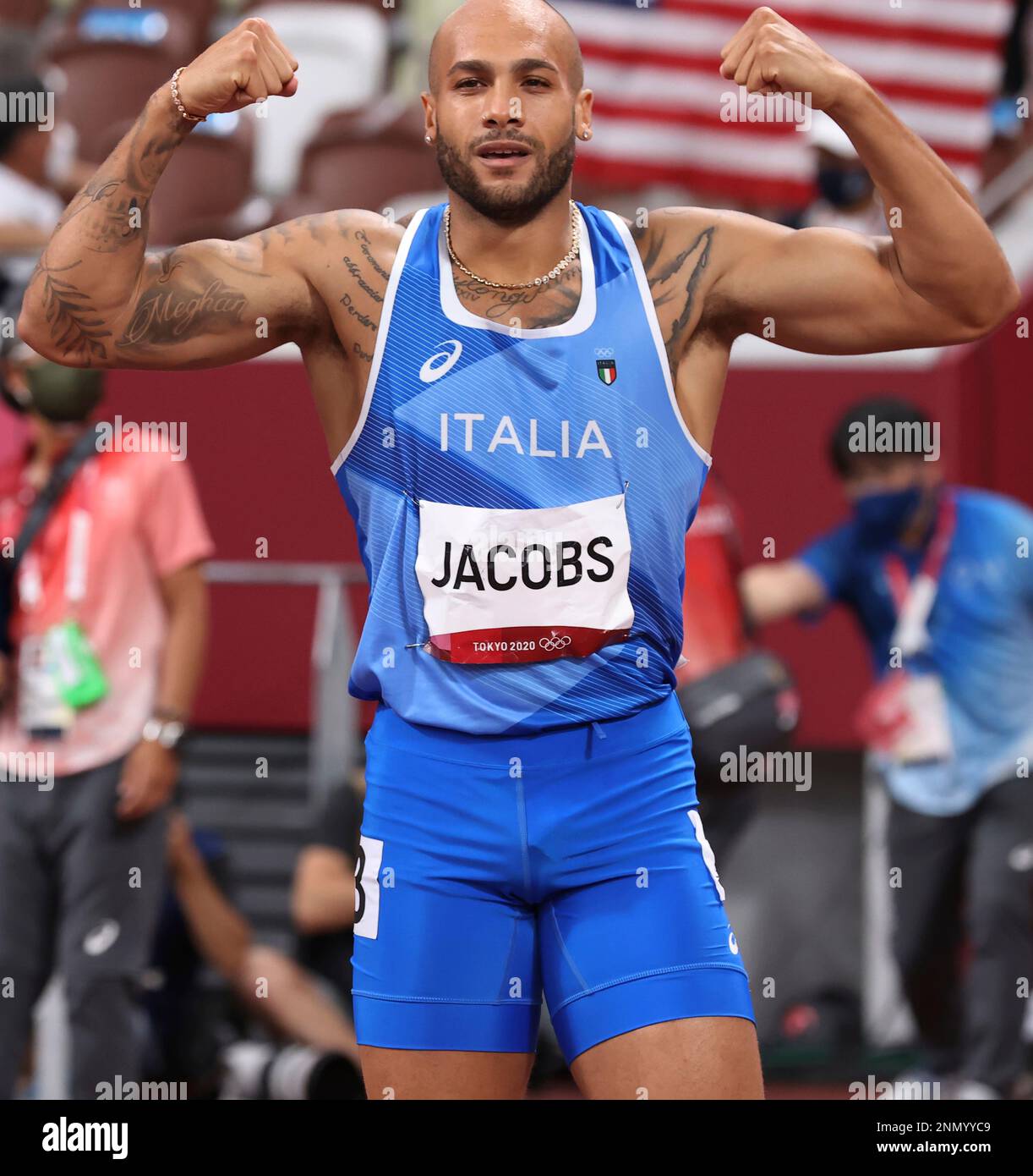 JACOBS Lamont Marcell of Italy reacts after winning Athletics men's ...