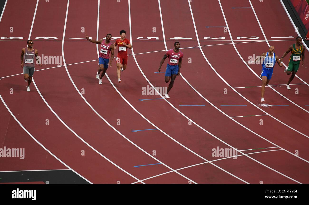 L To R Canadas De Grasse Andre Usas Baker Ronnie Chinas Su Bingtian Usas Kerley Fred