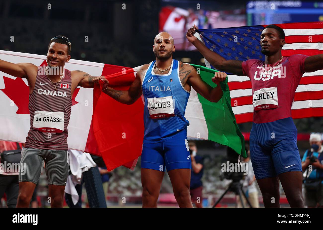 (L to R) Canada's de GRASSE Andre, bronze, Italy's JACOBS Lamont ...