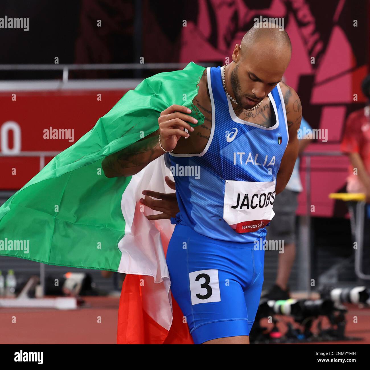 JACOBS Lamont Marcell of Italy reacts after winning Athletics men's ...