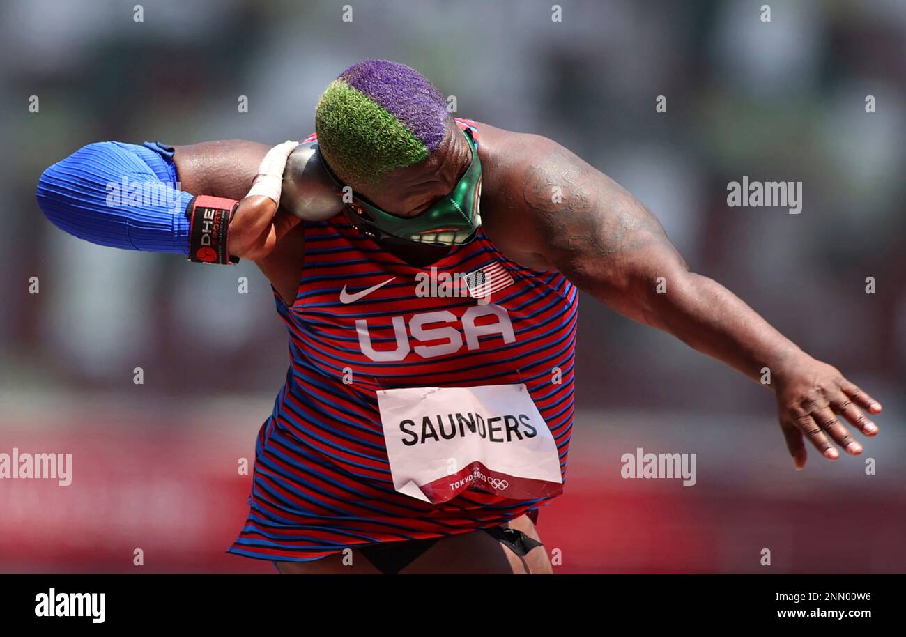 U.S. SAUNDERS Raven competes during Athletics women's shot put final in ...