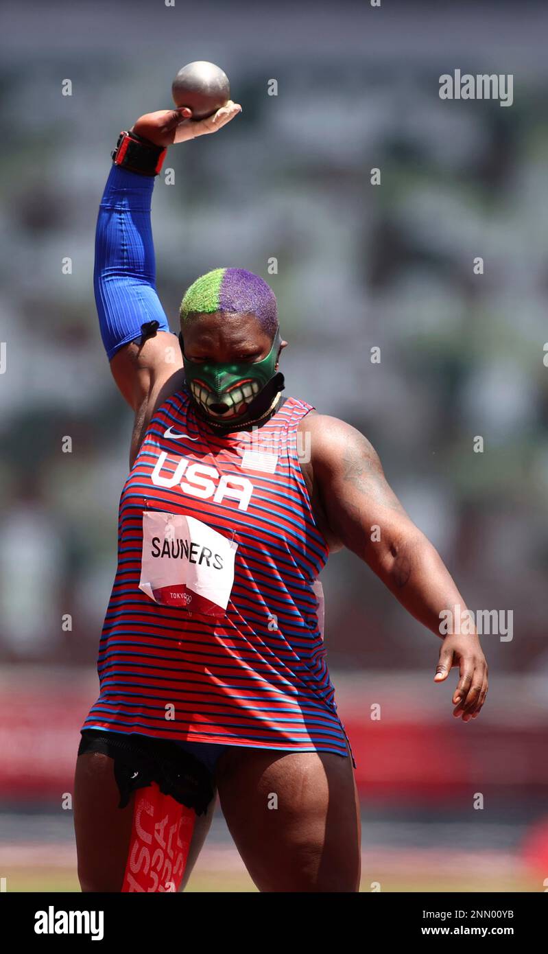 U.S. SAUNDERS Raven competes during Athletics women's shot put final in ...