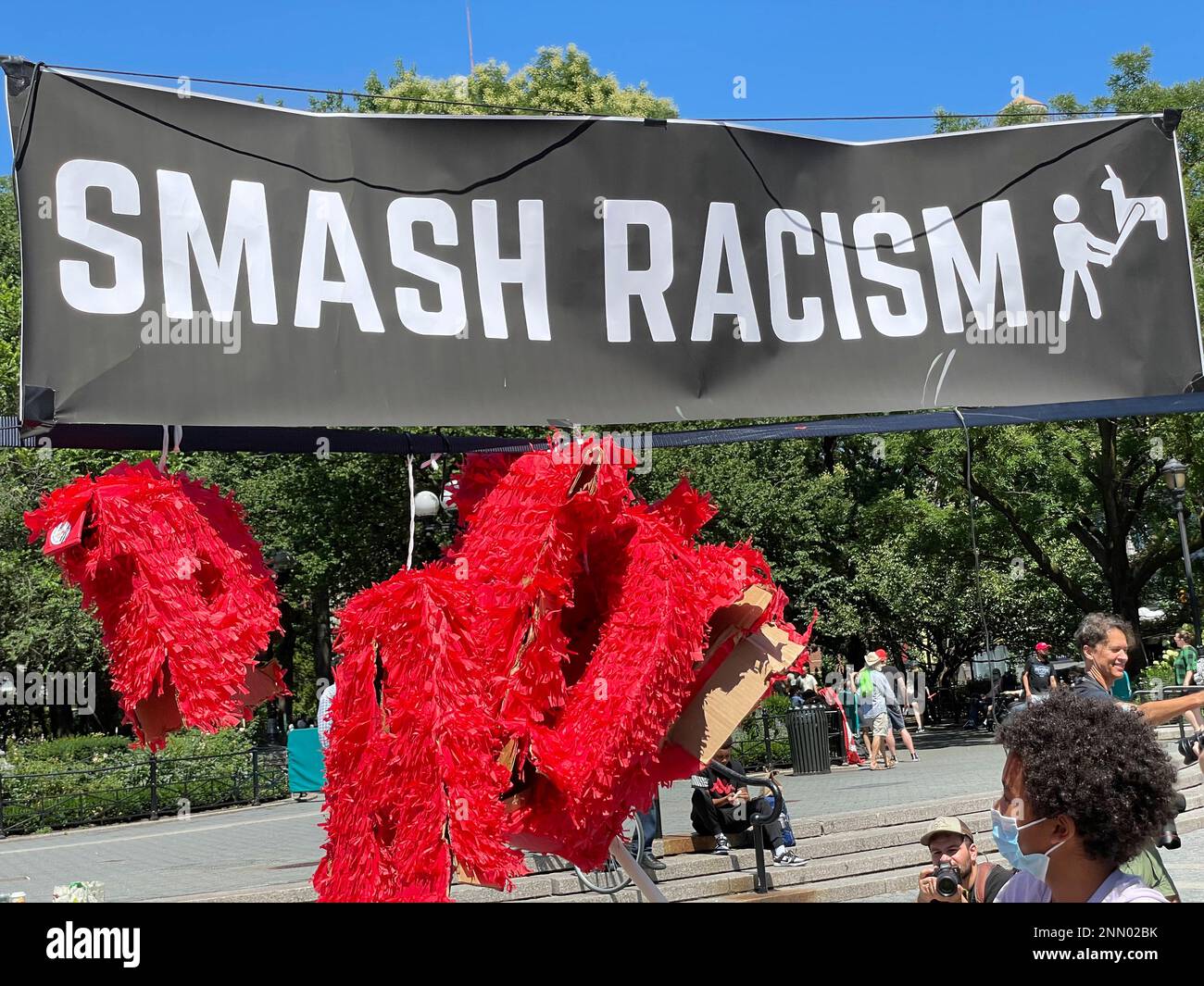 Photo by: STRF/STAR MAX/IPx 2021 7/31/21 A Smash Racism Pinata is set ...