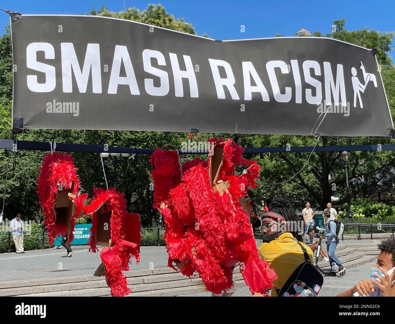 Photo by: STRF/STAR MAX/IPx 2021 7/31/21 A Smash Racism Pinata is set ...