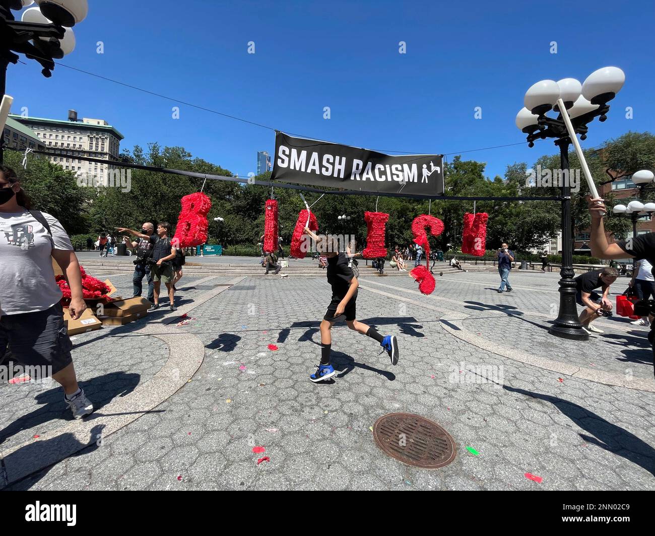 Photo by: STRF/STAR MAX/IPx 2021 7/31/21 A Smash Racism Pinata is set ...