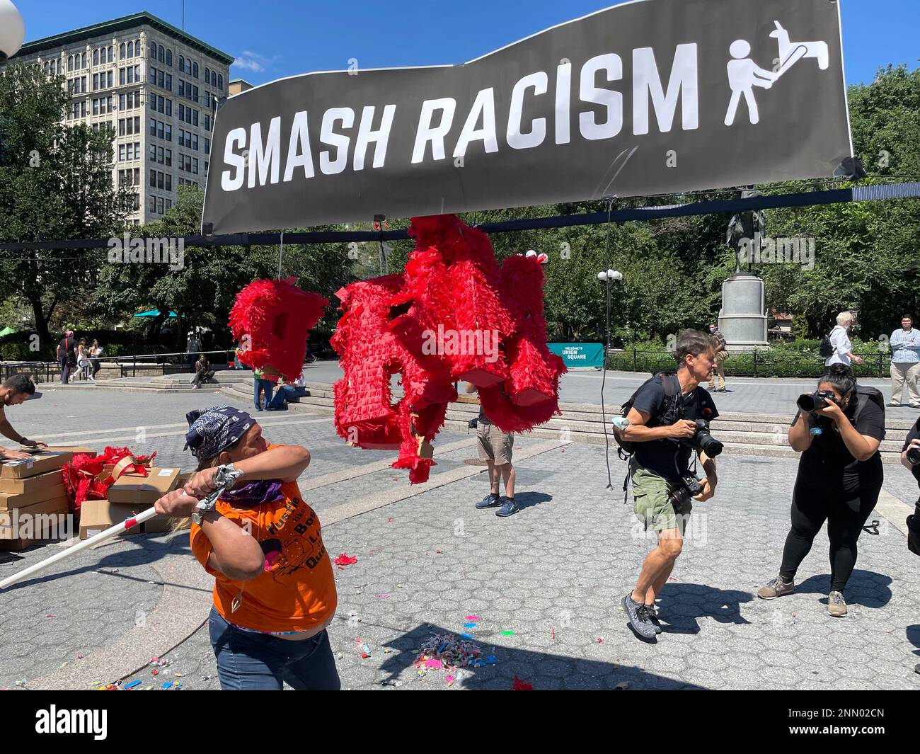 Photo by: STRF/STAR MAX/IPx 2021 7/31/21 A Smash Racism Pinata is set ...