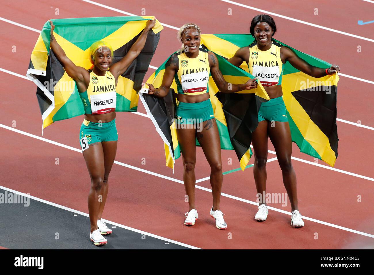 July 31, 2021, Tokyo, Kanto, Japan: Medalists in the women's 100m ...