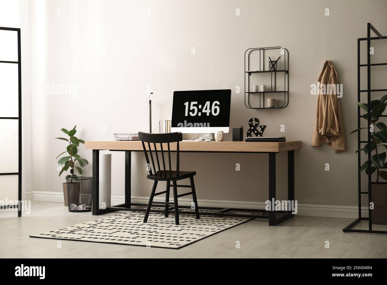 Modern workplace with computer in room. Interior design Stock Photo - Alamy