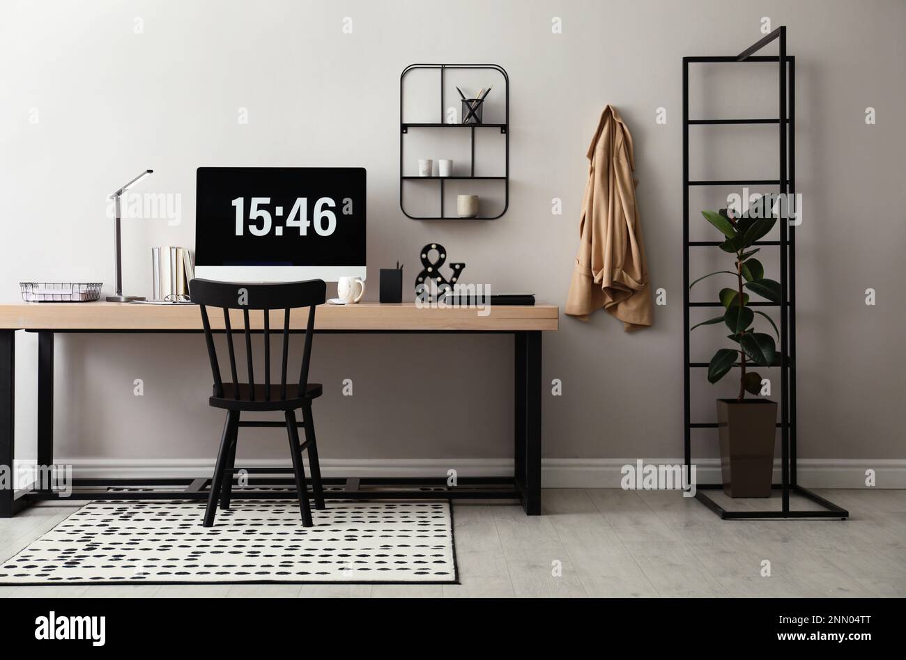 Modern workplace with computer in room. Interior design Stock Photo - Alamy