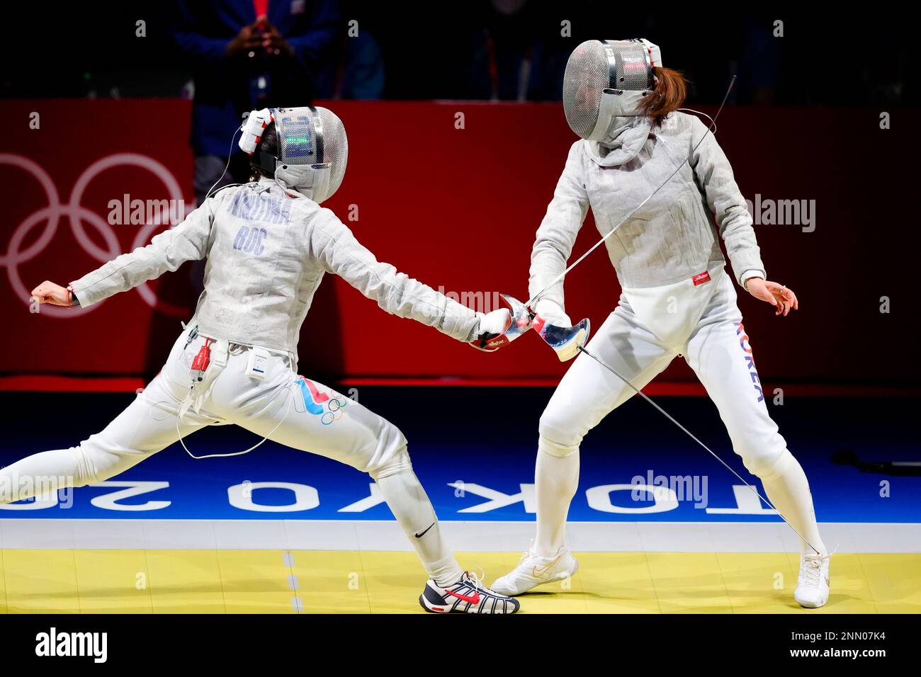 TOKYO, JAPAN - JULY 31: Olga Nikitina of Team ROC attacks during the ...