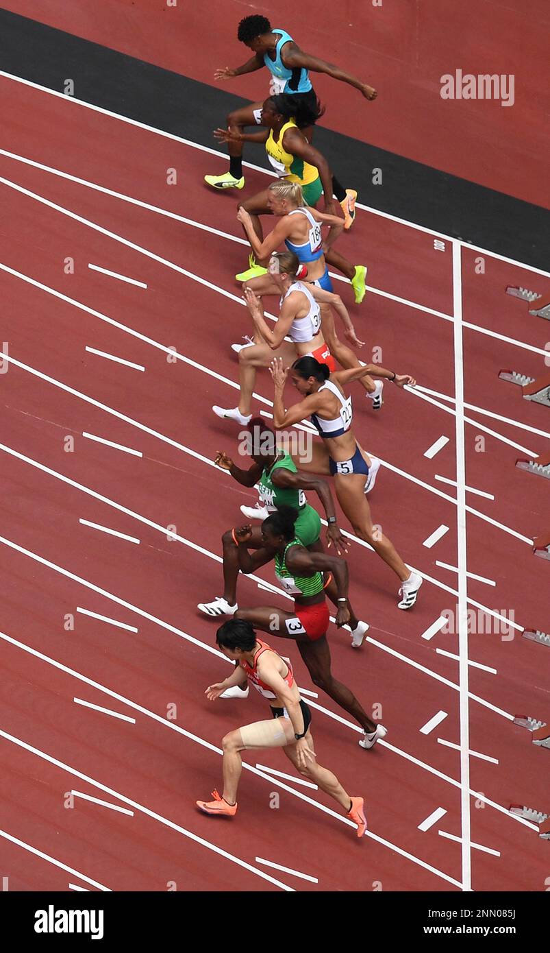 Athletes compete in Women's 100m Hurdles Round 1 of Tokyo Olympic Games ...