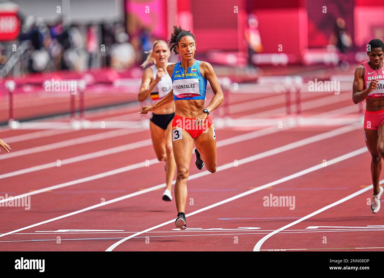 July 31, 2021: Melissa Gonzalez from Colombia during 400 meter hurdles for women at the Tokyo ...