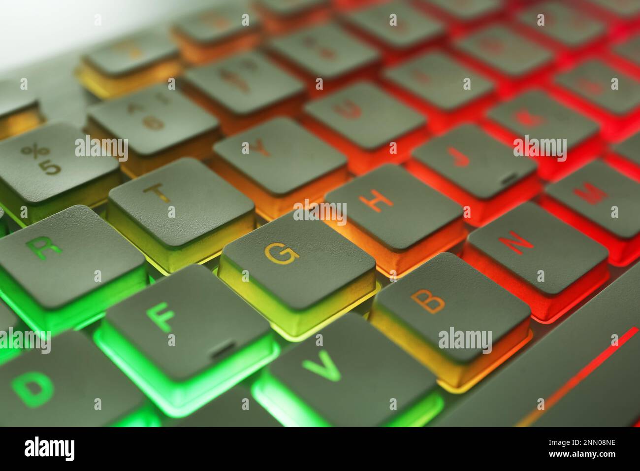 Modern keyboard with RGB lighting, closeup view Stock Photo - Alamy