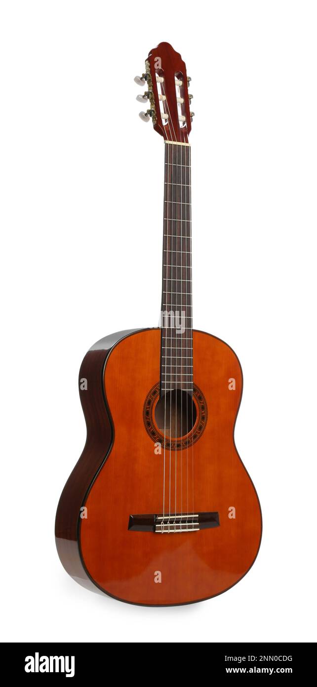 Acoustic guitar isolated on white. String musical instrument Stock ...