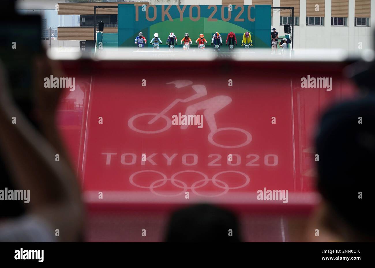 People at Ariake-tenniss-no-mori Station try to watch the Cycling BMX ...