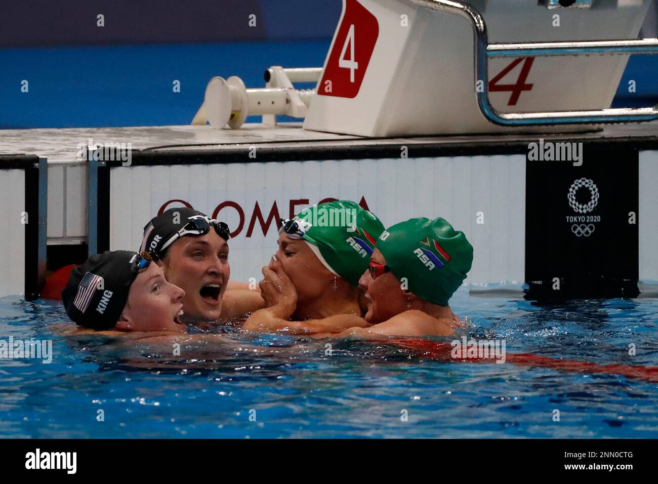 July 30, 2021, Tokyo, Kanto, Japan: Lilly King (USA), from left, Annie ...