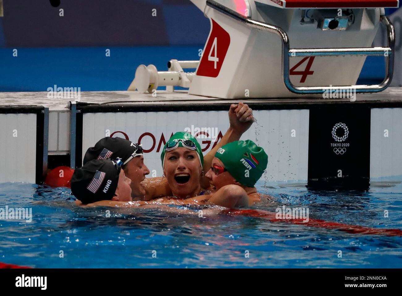 July 30, 2021, Tokyo, Kanto, Japan: Lilly King (USA), from left, Annie ...