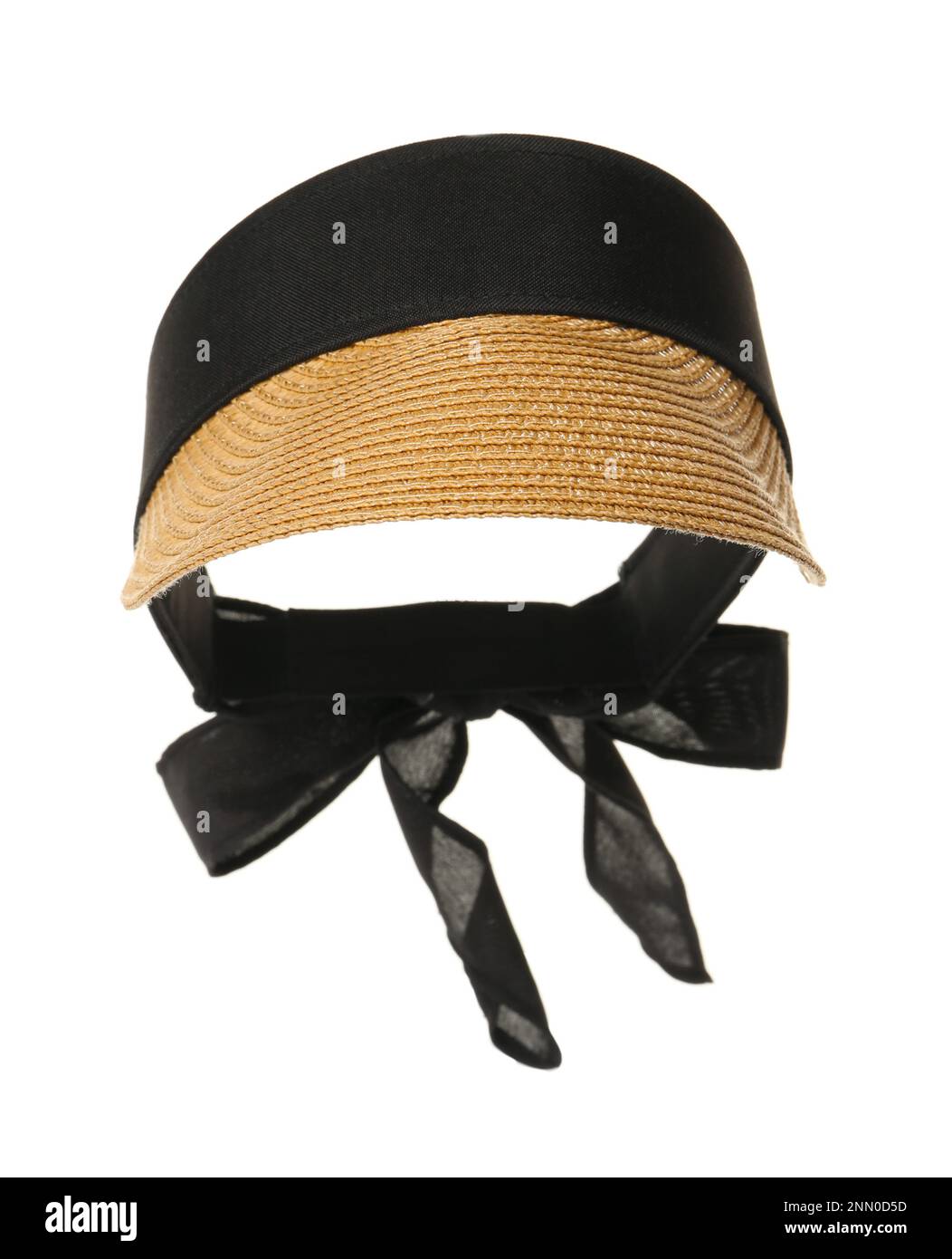 Stylish straw visor cap with black ribbon isolated on white Stock Photo ...