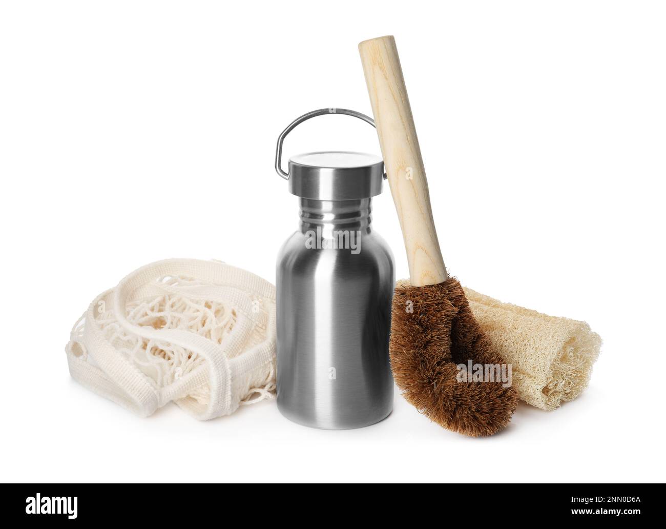 Different eco friendly products on white background. Conscious ...