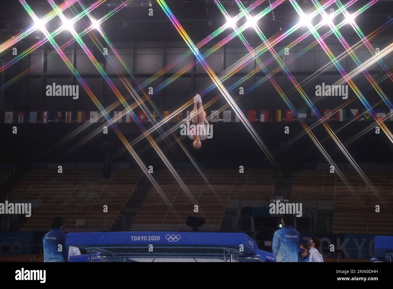Japanese trampoline gymnast performs at Ariake Gymnastics Centre in ...
