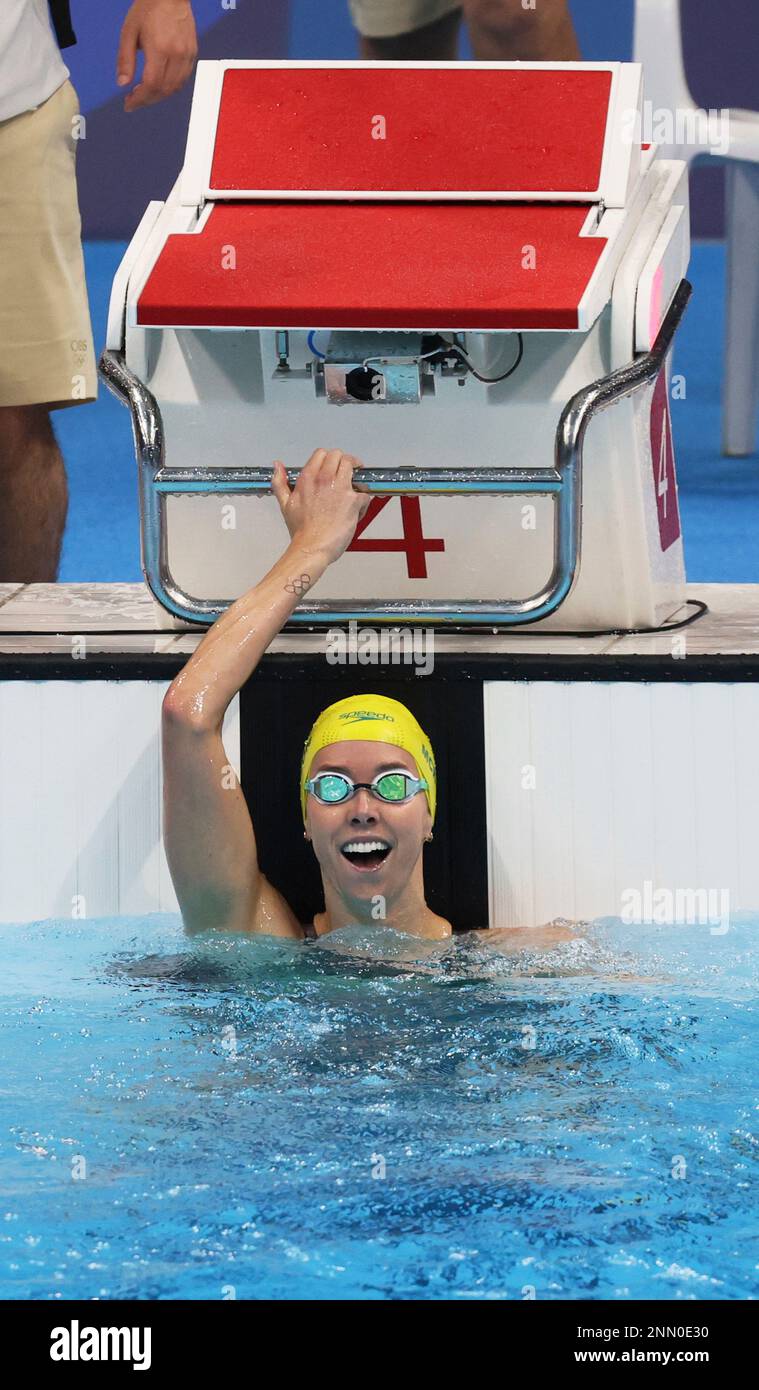 Australia's McKEON Emma reacts after winning the Women's 100m Freestyle ...