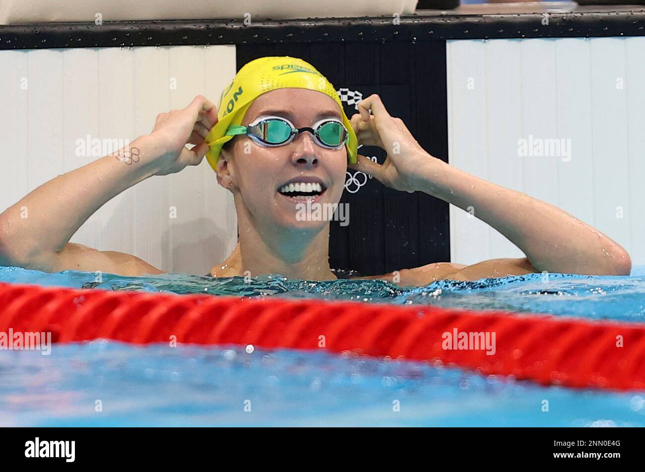 Australia's McKEON Emma reacts after winning the Women's 100m Freestyle ...