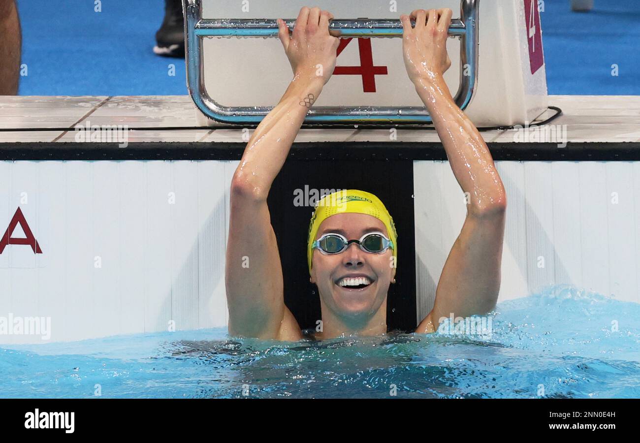 Australia's McKEON Emma reacts after winning the Women's 100m Freestyle ...