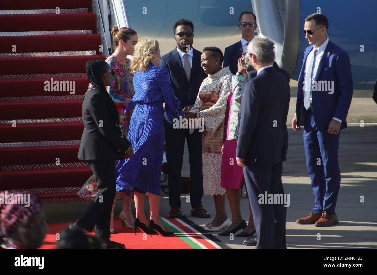 Nairobi, Kenya. 24th Feb, 2023. US First Lady Jill Biden is welcomed by ...