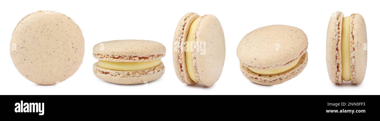 Set with delicious macarons on white background. Banner design Stock ...