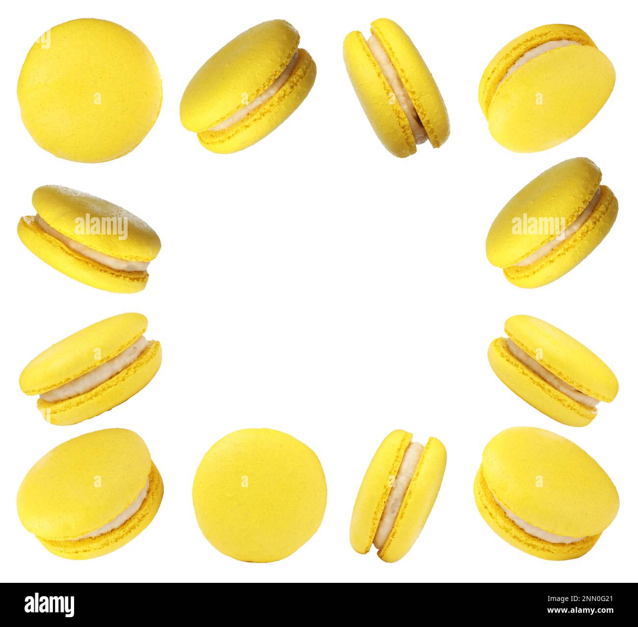 Frame made of delicious macarons on white background Stock Photo - Alamy