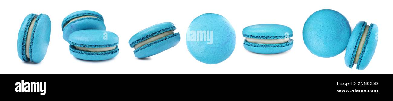 Set with delicious macarons on white background. Banner design Stock ...