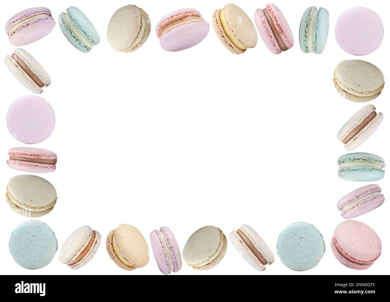 Frame made of delicious macarons on white background Stock Photo - Alamy