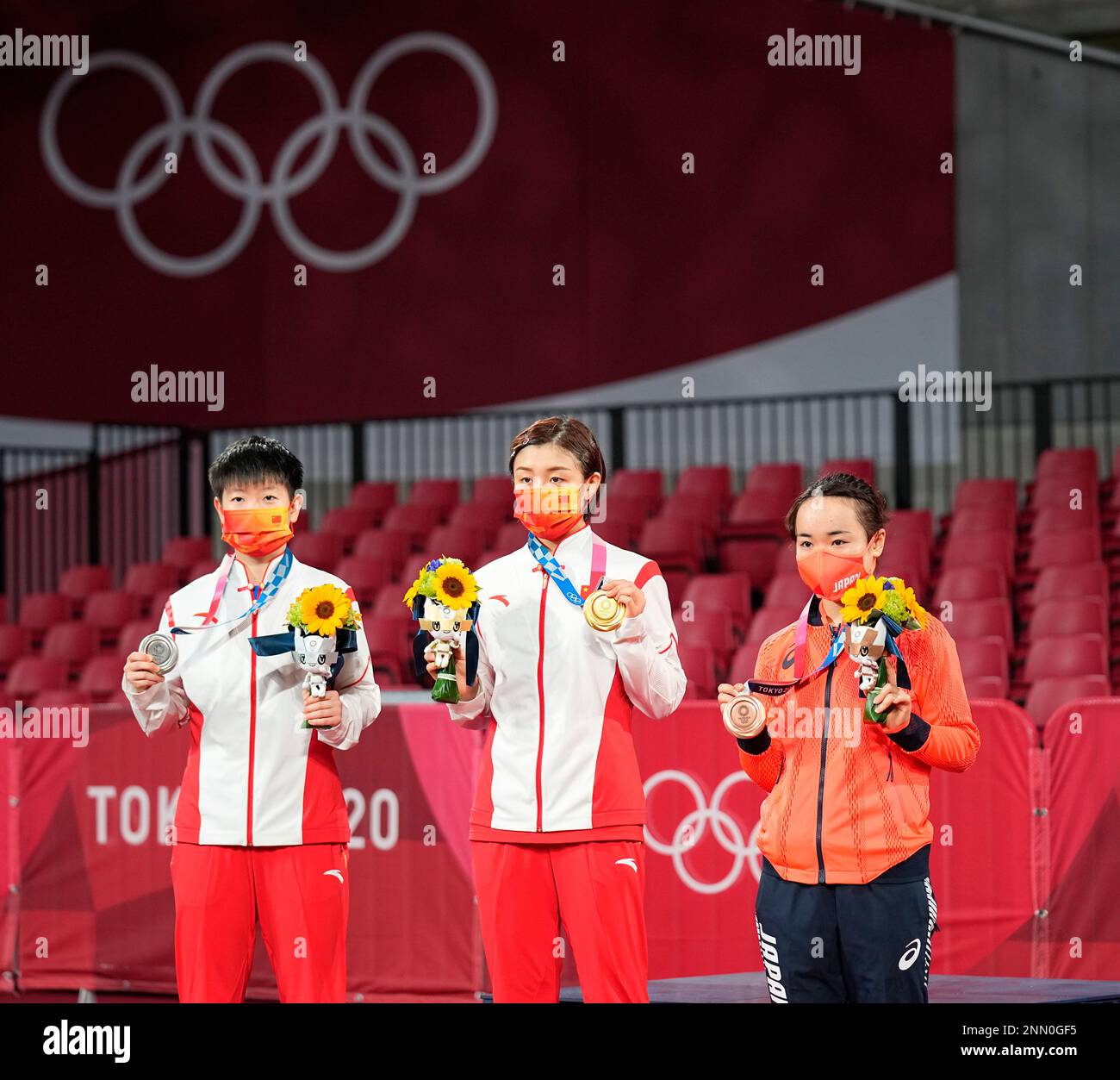 (L to R) China's SUN Yingsha , silver, CHEN Meng, gold, and Japan's ITO ...