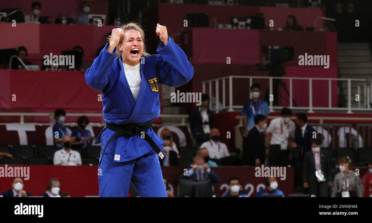 Germany's WAGNER Anna-Maria reacts after winning Women -78 kg Contest ...