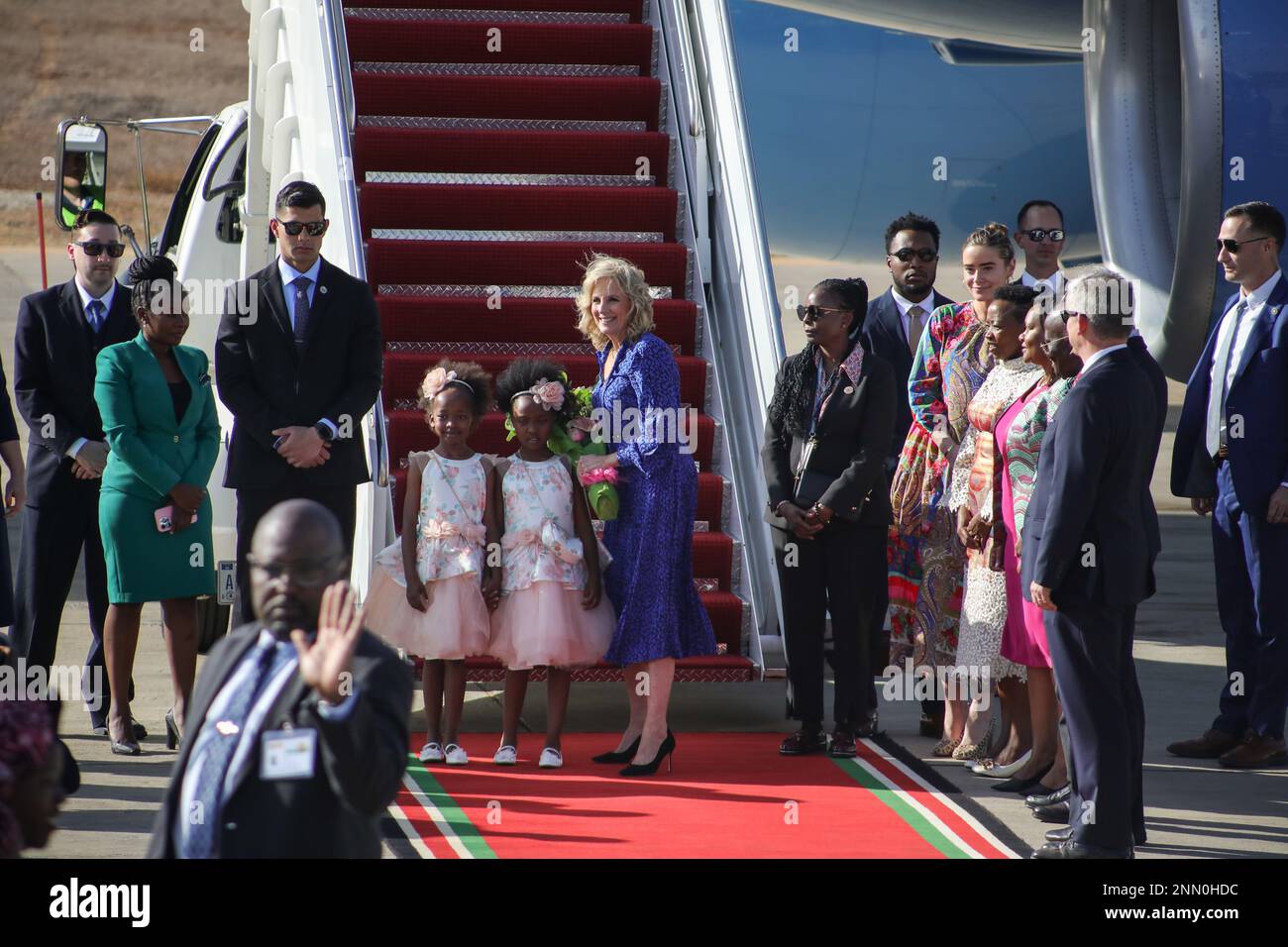 US First Lady Jill Biden poses for a photographs with two girls upon ...