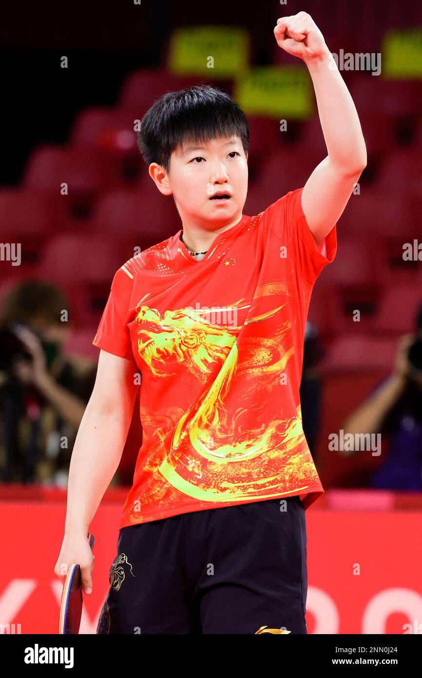 TOKYO, JAPAN - JULY 29: Yingsha Sun raise her fist after victory during ...