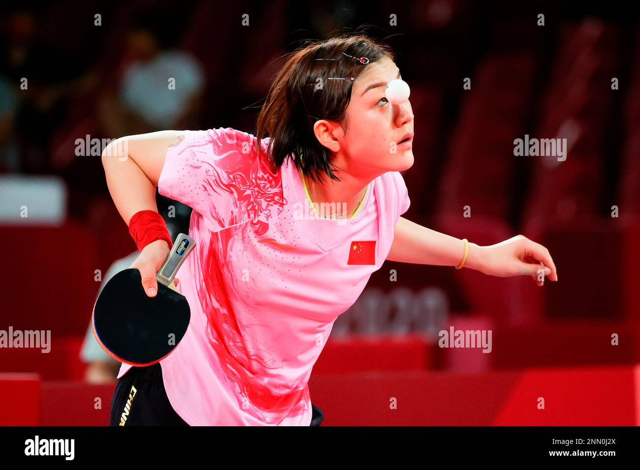 TOKYO, JAPAN - JULY 29: Meng Chen Chen serves during the Women's ...