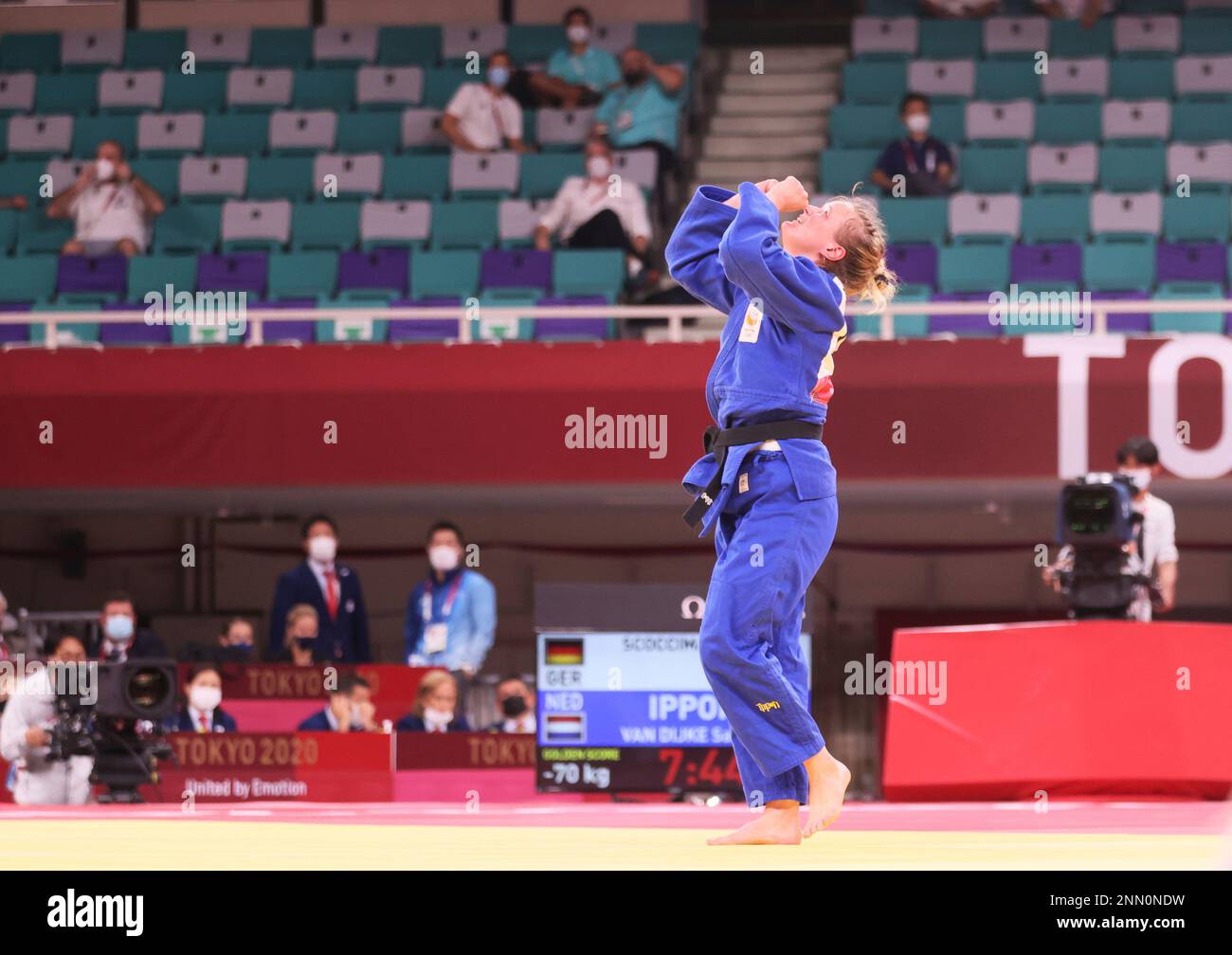 Netherlands' van DIJKE Sanne (R) reacts after winning the Women -70 kg ...