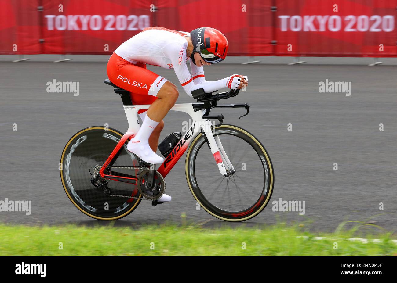 Anna Plichta, of Poland, competes during the women's cycling individual ...