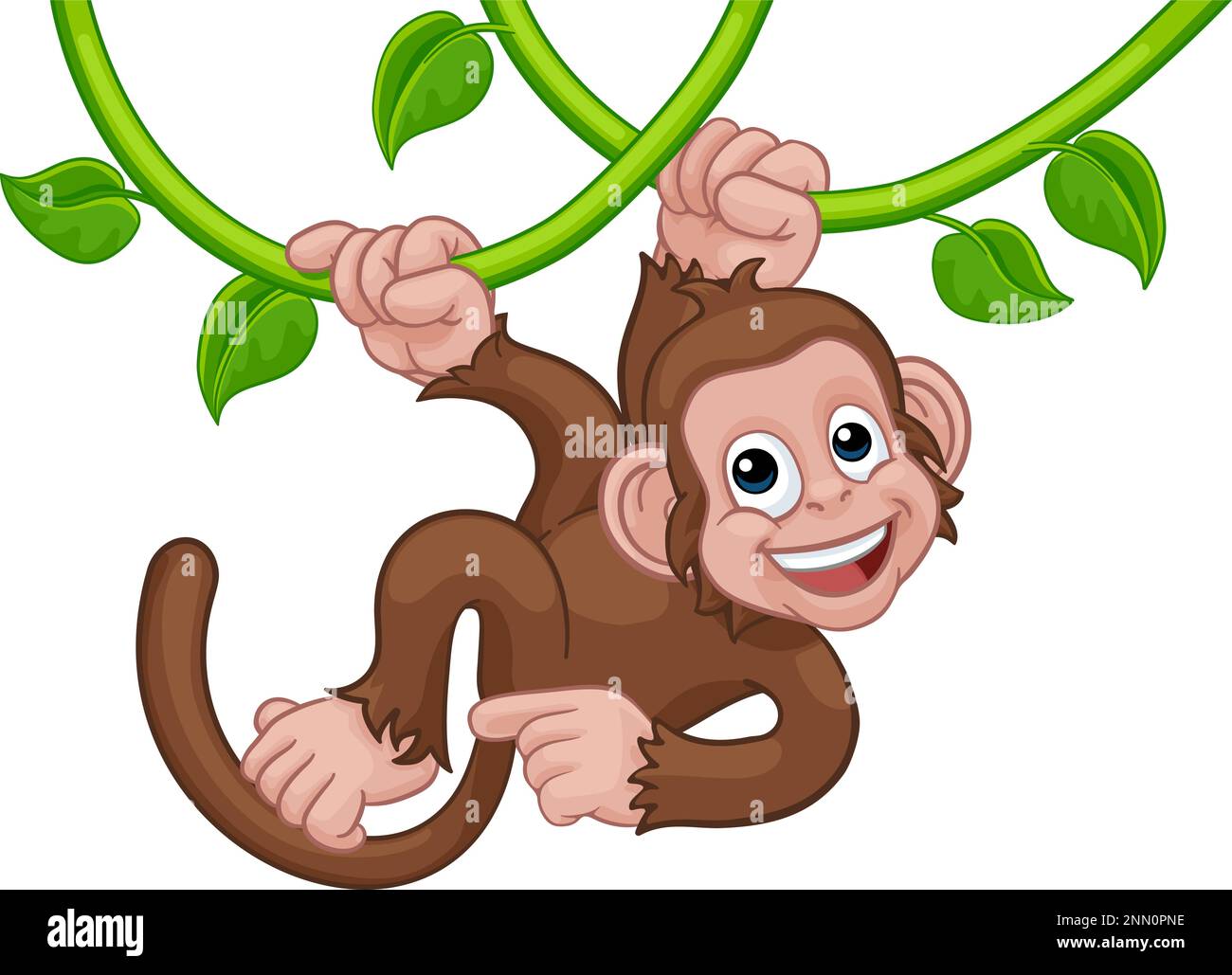 Monkey Singing On Jungle Vines Pointing Cartoon Stock Vector Image ...