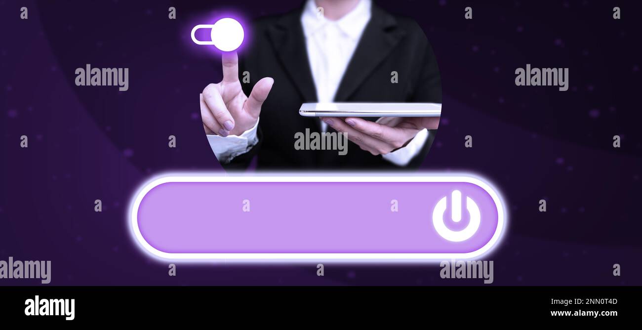 Lady In Uniform Standing Holding Tablet And Pressing On Virtual Button ...