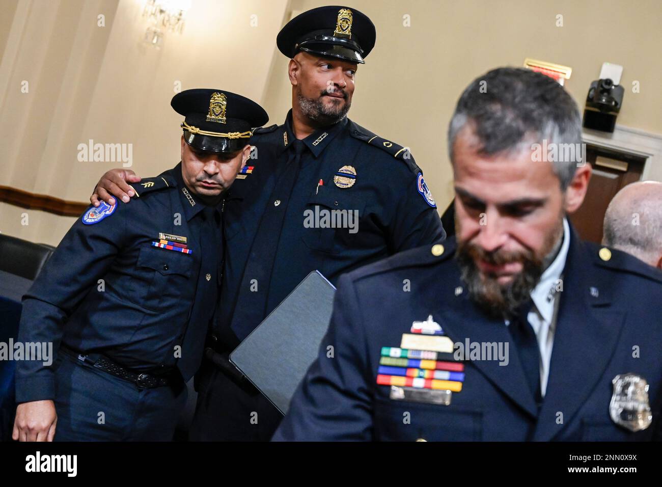 U.S. Capitol Police Sgt. Aquilino Gonell, left, hugs U.S. Capitol ...