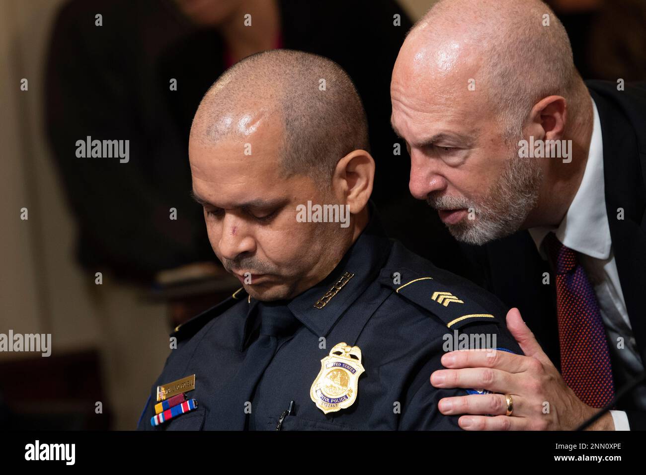 U.S. Capitol Police Sgt. Aquilino Gonell, pauses after making his ...