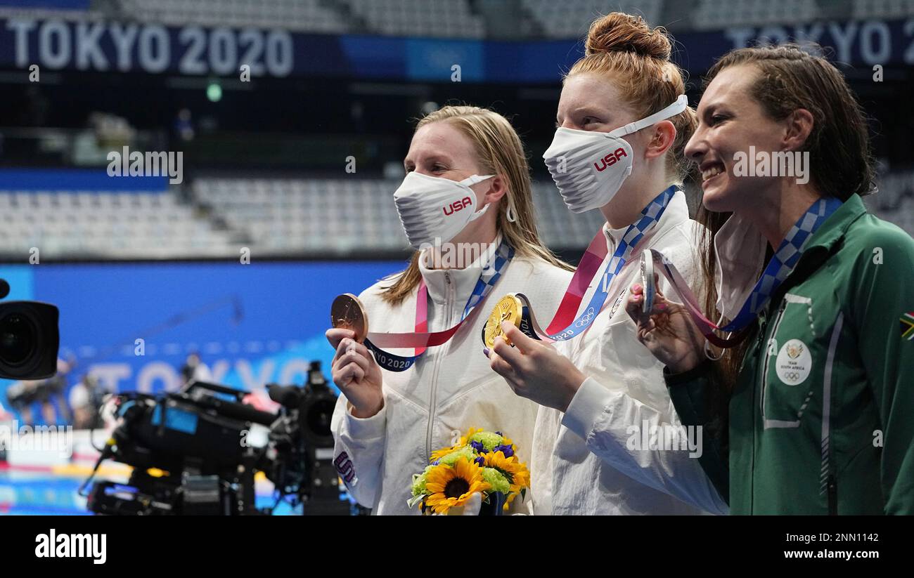 JACOBY Lydia of United States (C) reacts after winning women's 100m ...