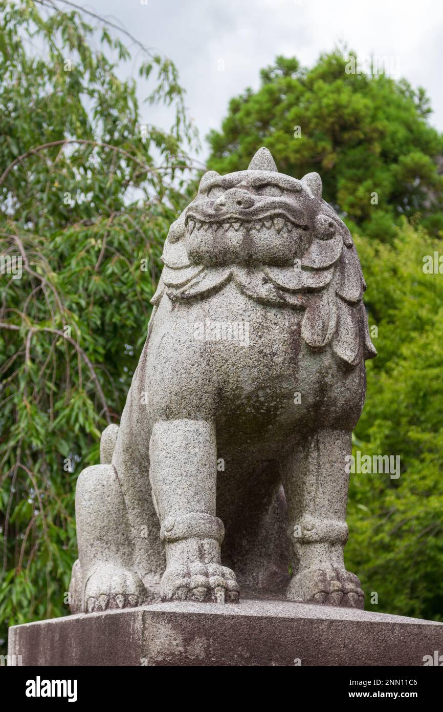 Komainu, or lion-dog, statue at Asanogawa inari jinja, Kanazawa, Japan ...
