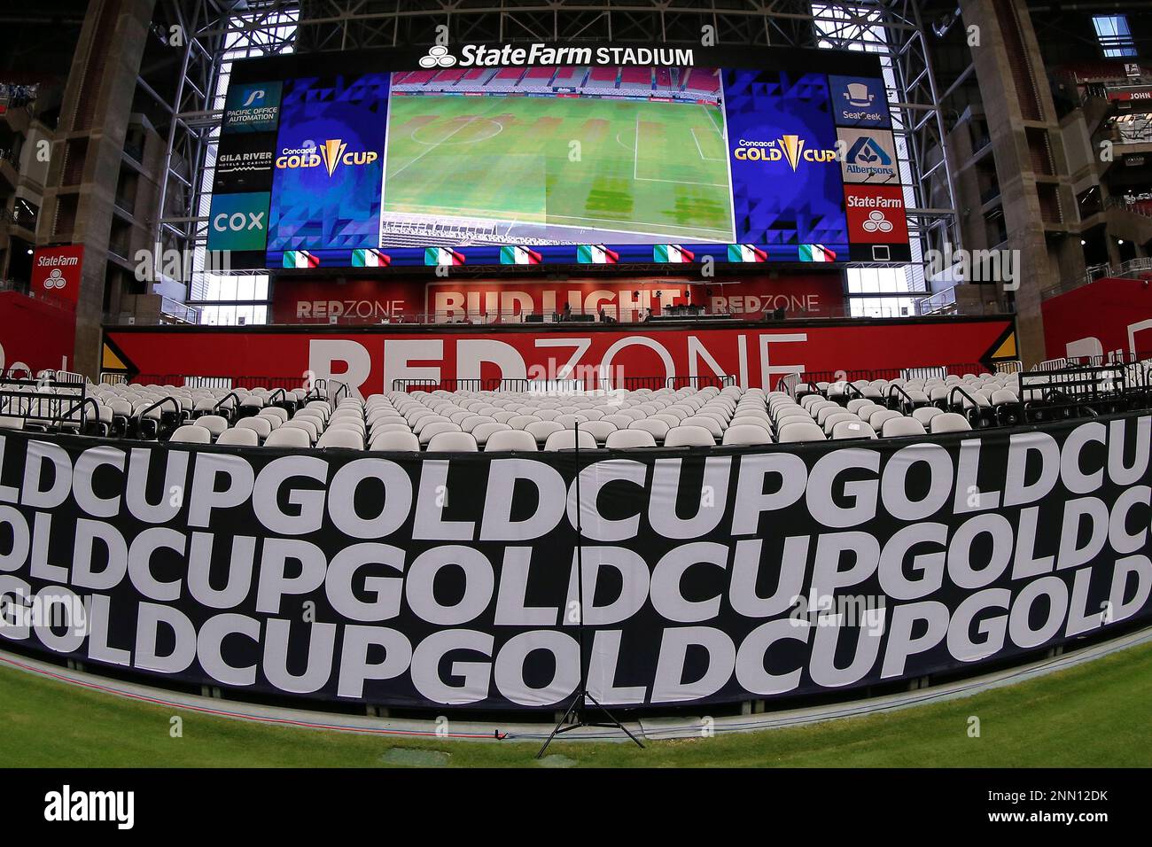 GLENDALE, AZ - JULY 24: A view of the jumbotron and gold cup logos at ...